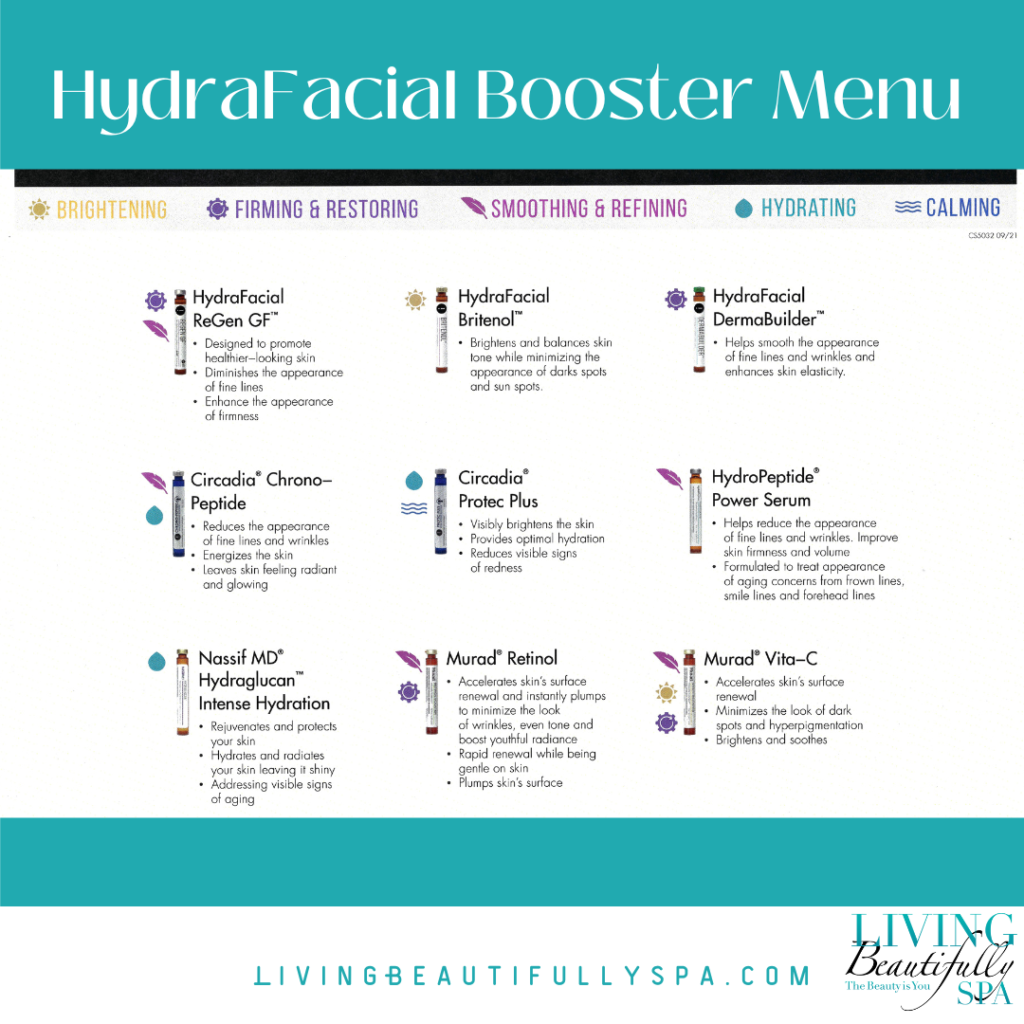 Hydrafacial Booster Menu - Living Beautifully Spa & Academy