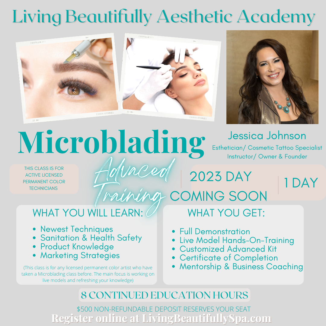 Microblading training flyer 2023 - Living Beautifully Spa